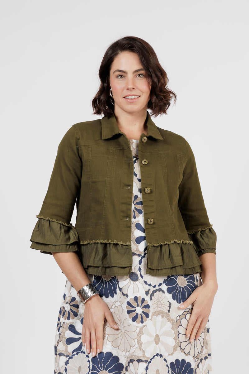 LEELA Olive Ruffle Crop Jacket – Warwick Jones