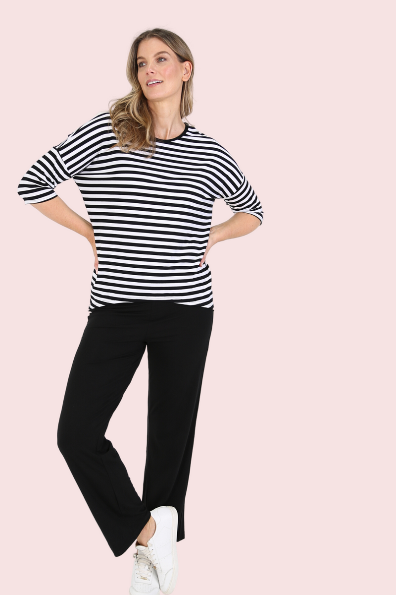 ADDISON BASIC Bamboo Black/White Hi-Low Narrow Stripe Top – Warwick Jones