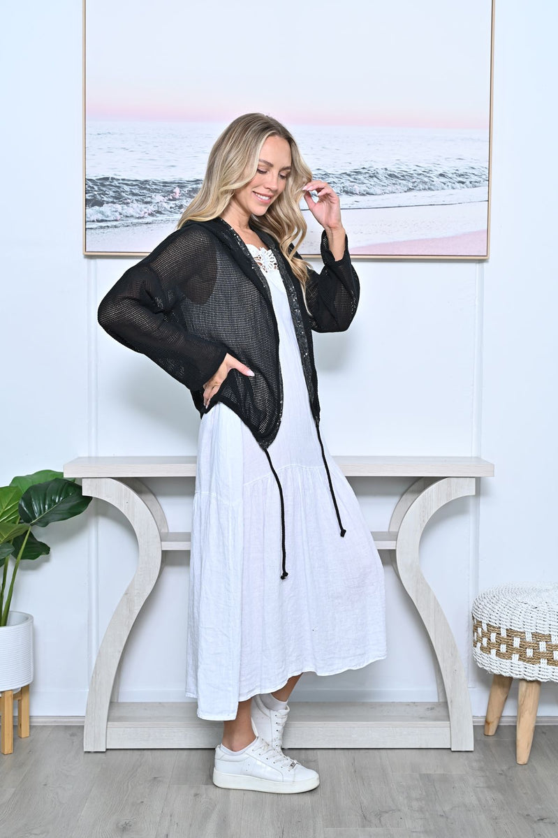 MECONI Black Mesh Hooded Layer Cardigan – Warwick Jones