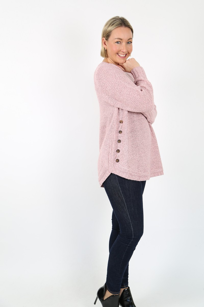 CORALIE Light Pink Cotton Blend Jumper With Buttons Detail – Warwick Jones